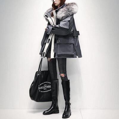 LILY MOST派克羽绒服女中长款真大毛领白鸭绒加厚工装外套