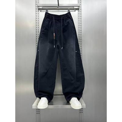 MAORLIO~挺括有型！潮牌宽松直筒阔腿裤男美式覆古水洗松紧腰长裤