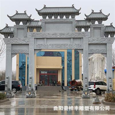 石雕牌楼花岗岩广场门口寺庙青石大理石狮子小区牌楼石牌坊摆件