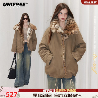 UNIFREE废土风豹纹毛领棉服
