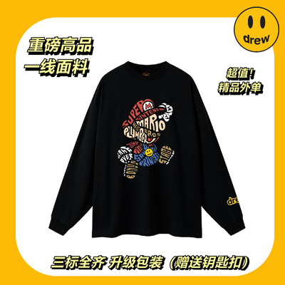 笑脸超级玛丽美式长袖男女秋冬ins潮牌宽松上衣百搭时尚休闲情侣T