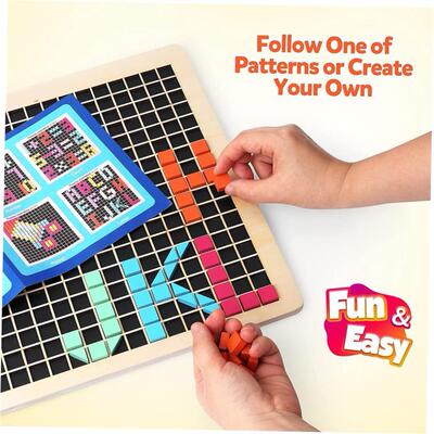 Wooden Mosaic Puzzle 370PCS Shape Pattern Blocks Pixel Board