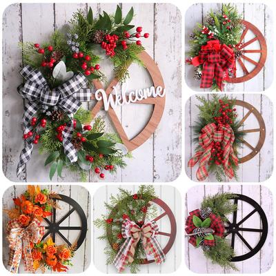Decorate doors for Christmas by hanging wreaths of pinecones