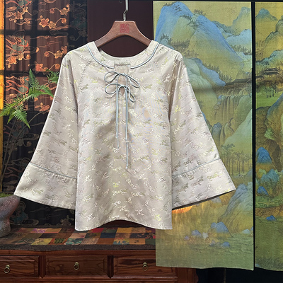 新中式桑蚕丝双面罗提花长袖上衣