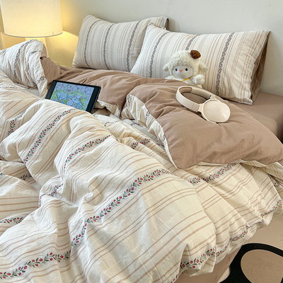 小清新提花全棉四件套简约轻奢贡缎长绒棉纯棉床上用品家用清新