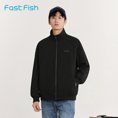 快鱼立领针织外套2026春季新款休闲时尚百搭开衫卫衣简约男士上衣