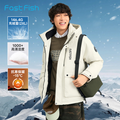 快鱼男工装风羽绒服2025年冬新款保暖羽绒衣轻潮时尚质感洋气外套