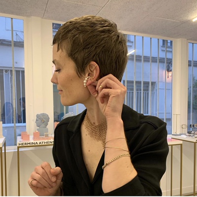 Saskia Diez天然淡水珍珠耳环耳骨夹14K保色包金注金晚晚同款耳饰