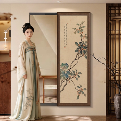 宋氏美学推拉镜挂画新中式玄关卧室穿衣镜可关闭隐藏式全身镜壁画