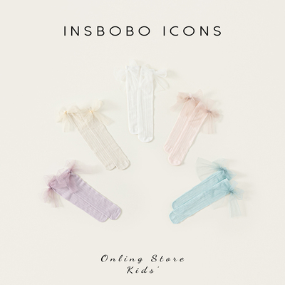 INSbobo儿童纯色网纱蝴蝶结袜