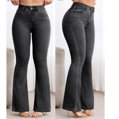 Women Slim Flare Pants Trouser Elastic Waist Casual Jeans