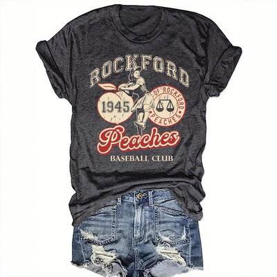 Women's Graphic Print Round Neck Tee, Casual Short Sleeve