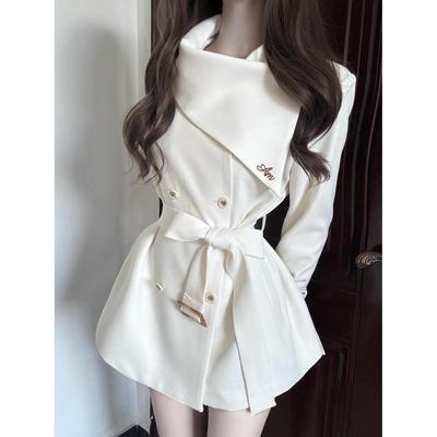 简约气质白月光双排扣系带风衣外套女2025秋季新款显瘦小个子大衣