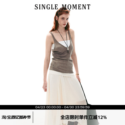 SINGLE MOMENT 26SS夏季宽松休闲透气真两件撞色吊带背心上衣女