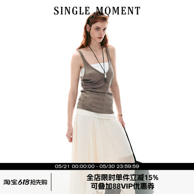 SINGLE MOMENT 26SS夏季宽松休闲透气真两件撞色吊带背心上衣女