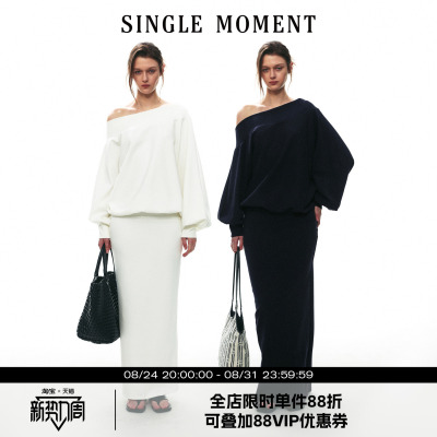 SINGLE MOMENT 26AW法式简约一字领斜肩宽松套头针织长袖卫衣女秋