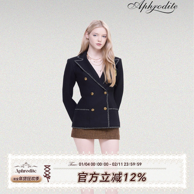 小香风黑色金扣西装法式显瘦老钱