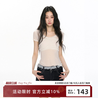 RedBling原创设计新款双色纯欲风短袖T恤修身打底衫简约百搭上衣