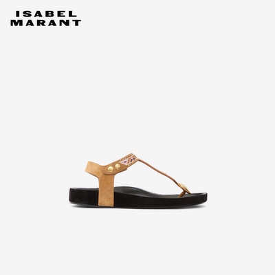 ISABEL MARANT2025 ENORE设计感刺绣民族风夹趾凉鞋女