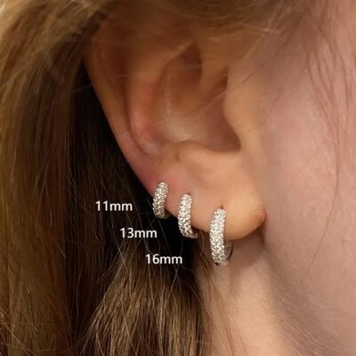 1/3Pairs Piercing Statement Triple Paved Hoop Earrings CZ