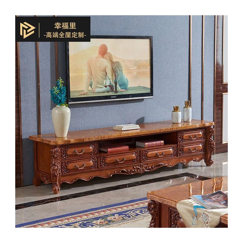 美式全实木大理石电视柜茶几x组合别墅客厅仿古大户型欧式家具套