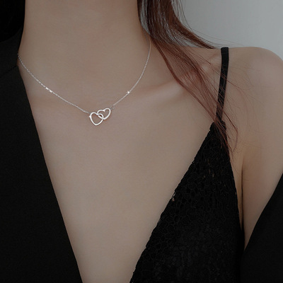 Korean Fashion Double Heart Interlocking Clavicle Chain