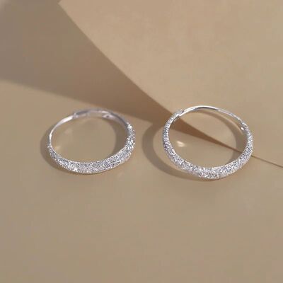 Silver Needle Piercing Circle Charm Hoop Earring For Women