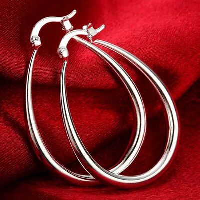 41MM Silver Color  Smooth Circle Big Hoop Earrings for