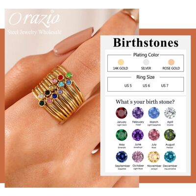 Orazio Birthstone Rings for Women Stainless Steel Zircon