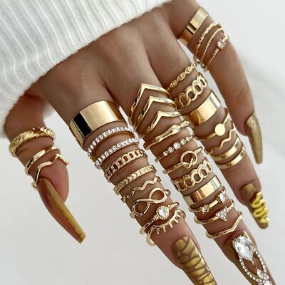 30Pcs Bohemian Geometric Knuckle Rings Set For Women Gold