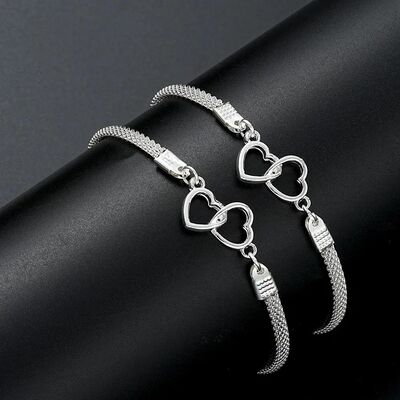 2Pcs/Set Love Heart Couple Bracelets for Women Men Silver