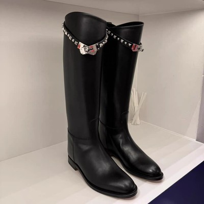 牛皮版！锁扣靴子女长筒靴2025新款粗跟显瘦不过膝长靴高筒骑士靴