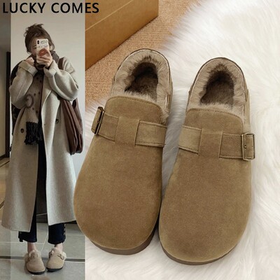 LUCKY COMES冬季加绒勃肯鞋女2025新款毛毛棉鞋子加厚保暖雪地靴