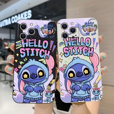 卡通史迪仔手机壳可爱Hello Stich软壳防摔保护套苹果时尚潮流动漫全包壳膜创意卡通图案硅胶彩绘文字图案