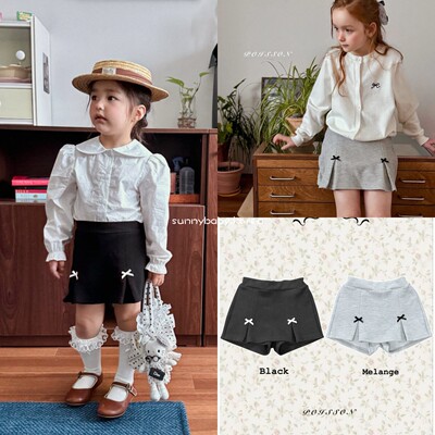 POISSON韩国童装代购26春女小童百搭时尚洋气蝴蝶结A字半身裤裙