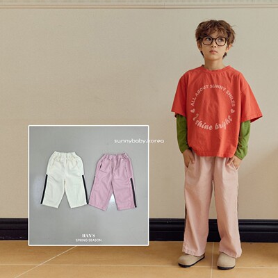 HANS韩国进口童装代购26春中小童男女童撞色边条直筒裤百搭休闲裤