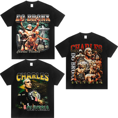 UFC Oliveira奥利维拉美式重磅纯棉Vintage宽松潮数码印花短袖t恤