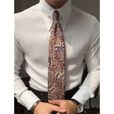 男士百搭商务绅士优雅尖领帝国领高级感尖领衬衫6609