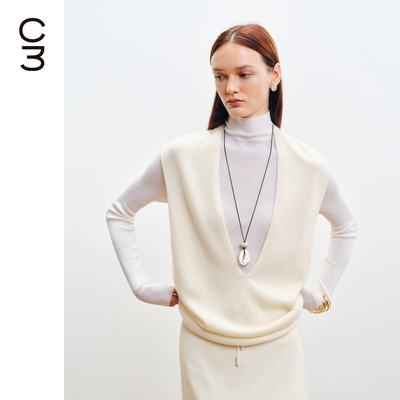 CHICC3康赛妮纯羊绒纱深V领马甲