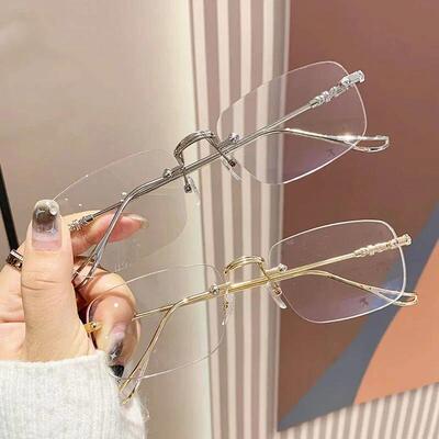 Transparent Rimless Rectangle Shades Glasses Women Harajuku