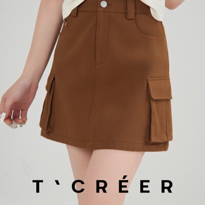 T`CREER｜【焦糖拿铁】韩系棕色小口袋设计A字半裙