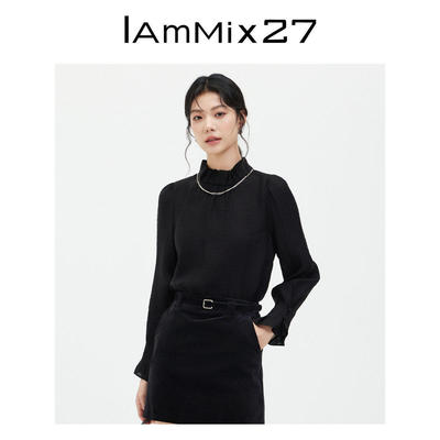 IAmMIX27木耳边半高领黑色打底衫