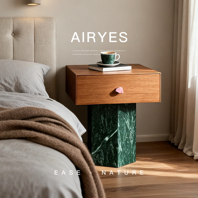 已夏静谧系列大花绿天然大理石轻奢意式极简设计师新款床头柜置物