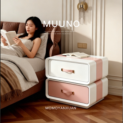 某某严选现代轻奢钢琴烤漆创意可旋转儿童房卧室粉色储物床头柜