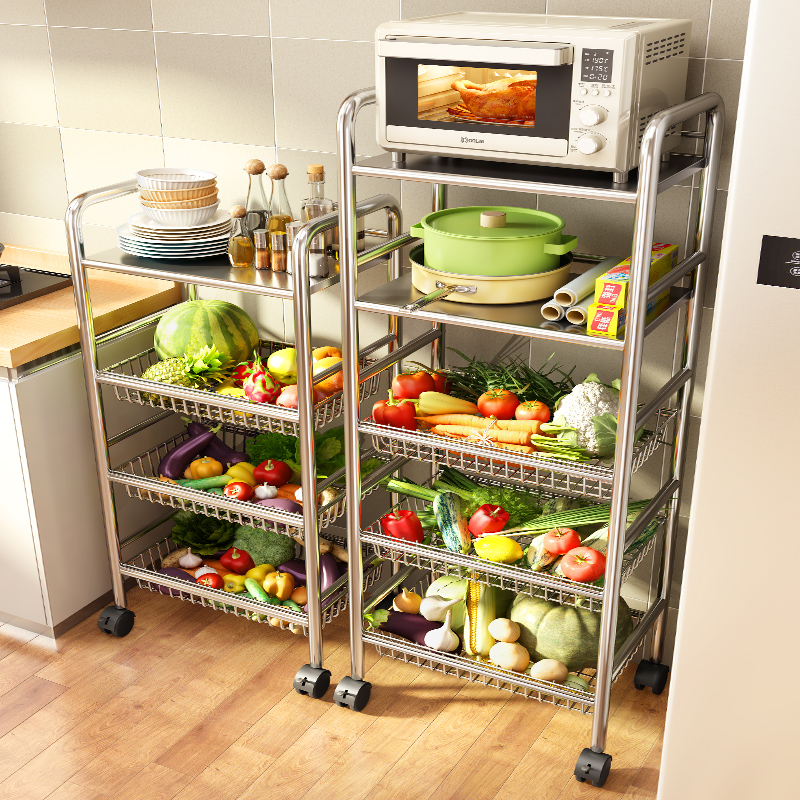 厨房放菜篮子置物架304不锈钢落地多层家用货架收纳筐果蔬菜架子_虎窝淘