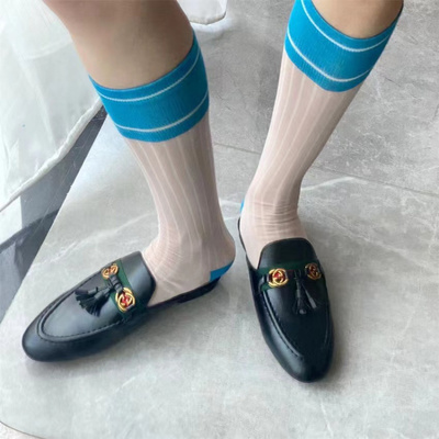 韩版时尚精梳棉长筒袜子女条纹学