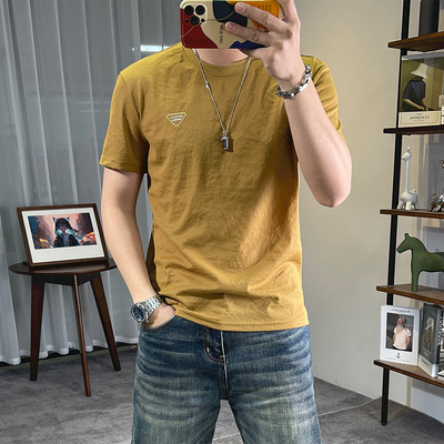 丝棉麻短袖t恤男轻奢青年休闲