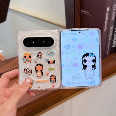 ins透明波漾磁吸小玉女适用于华为puraxmax手机壳磁吸支架PuraxMAX典藏版手链可爱左右折叠屏