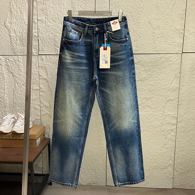 重工水洗复古高街潮流直筒牛仔裤