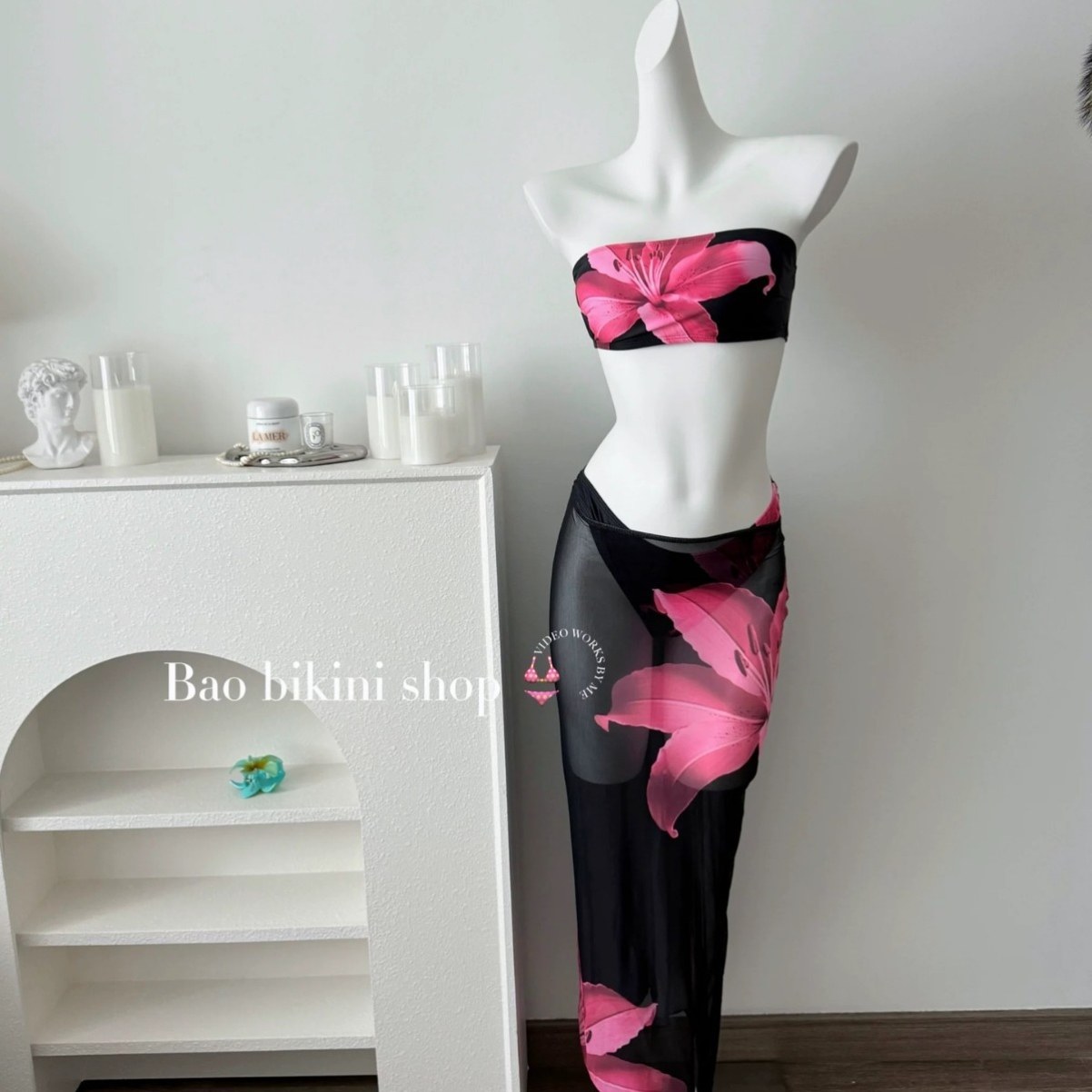【夏日浪花】热带花卉新款3件套辣妹泳衣女士印花比基尼bikini